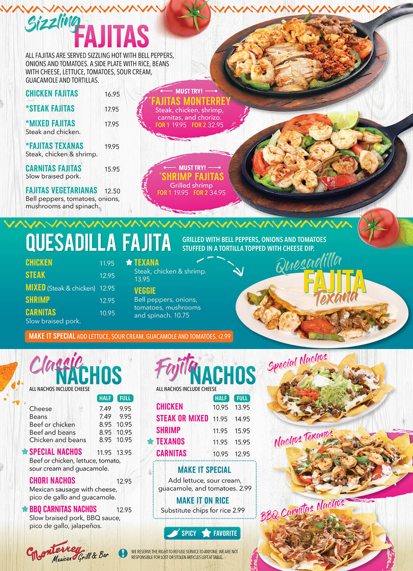 Menu – Monterrey Mexican Grill and Bar – Carrollton