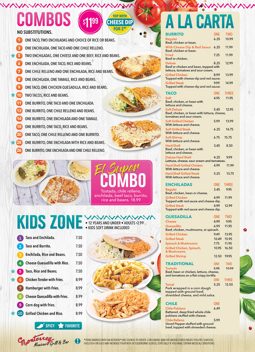 Menu – Monterrey Mexican Grill and Bar – Carrollton